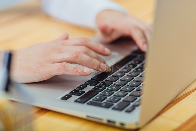Young Women`s Hands Using Laptop Work. Business Lady Using a Touchpad ...