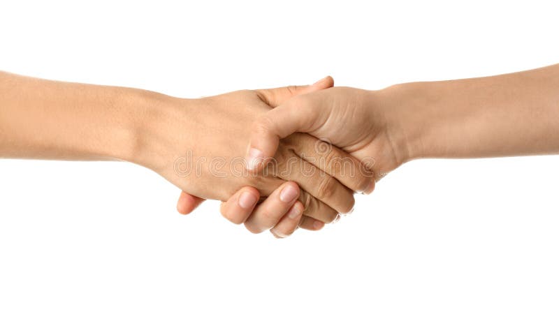 Young Women Shaking Hands on White Background Stock Image - Image of ...