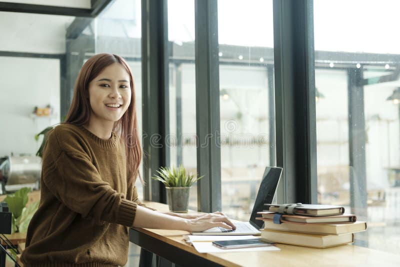 Young Women Study in Front of the Laptop Computer at Home. Stock Photo ...