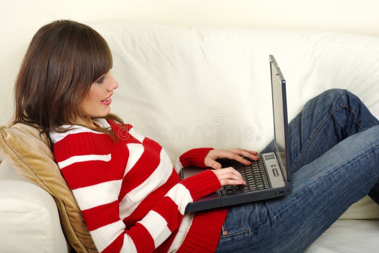 Young Women Using Laptop Computer Stock Photo - Image of enjoy, lounge ...