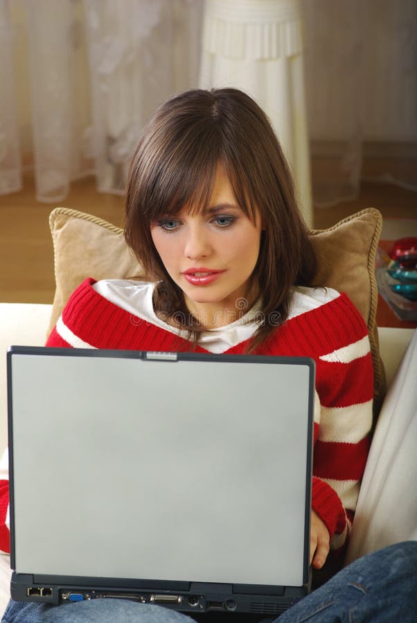Young Women Using Laptop Computer Stock Image - Image of relax, happy ...