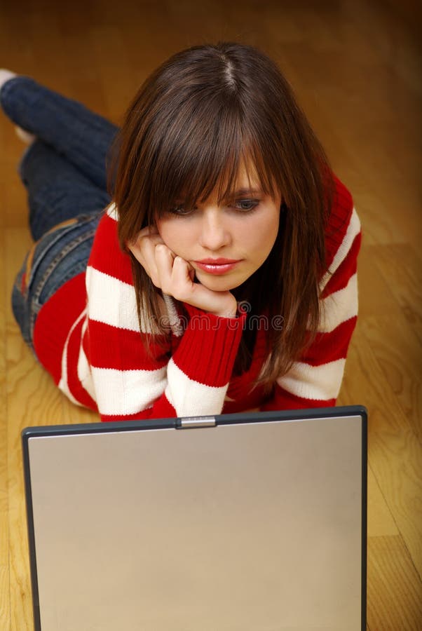 Young Women Using Laptop Computer Stock Photo - Image of pleasure, home ...
