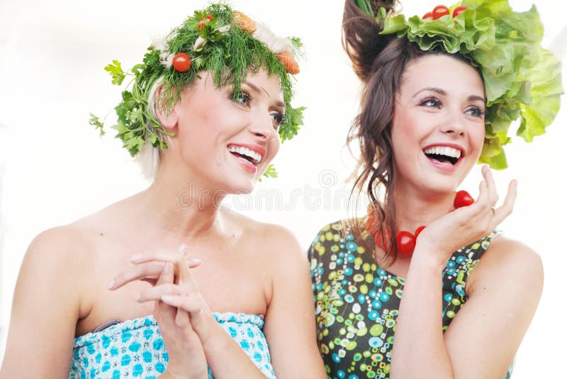 Young Women with Vegetables Hairstyles Stock Photo - Image of market ...