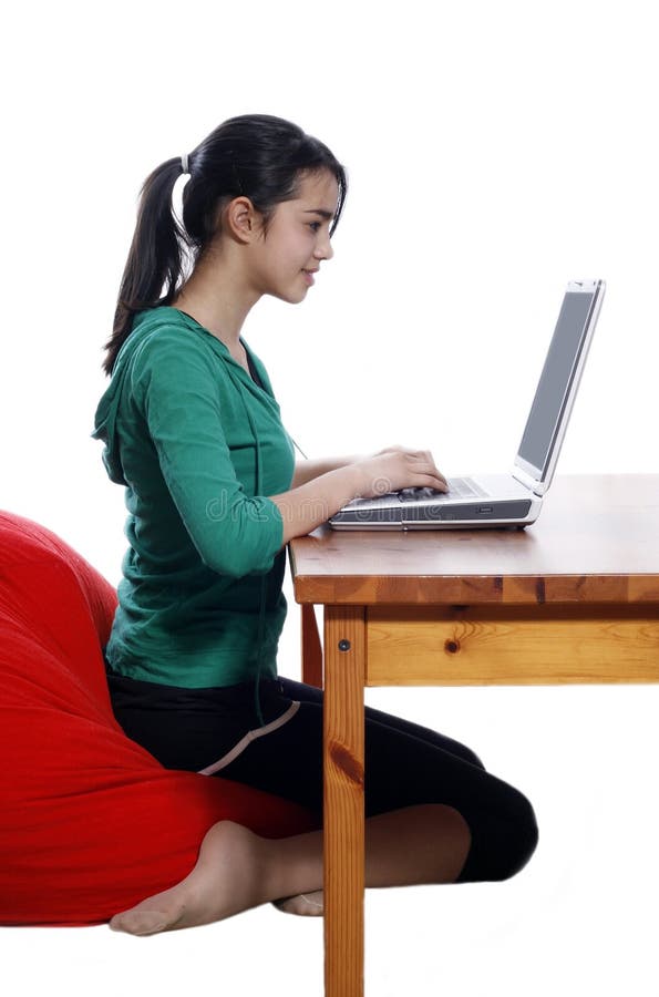 Young Women Working on Laptop Stock Image - Image of brunette, girl ...