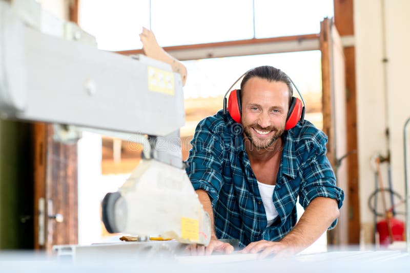Worker in a Carpenter S Workshop with Computer Stock Photo - Image of ...