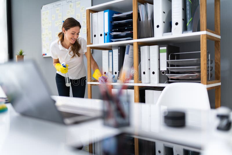 Worker Cleaning Desk with Rag Stock Photo - Image of tidy, counters ...