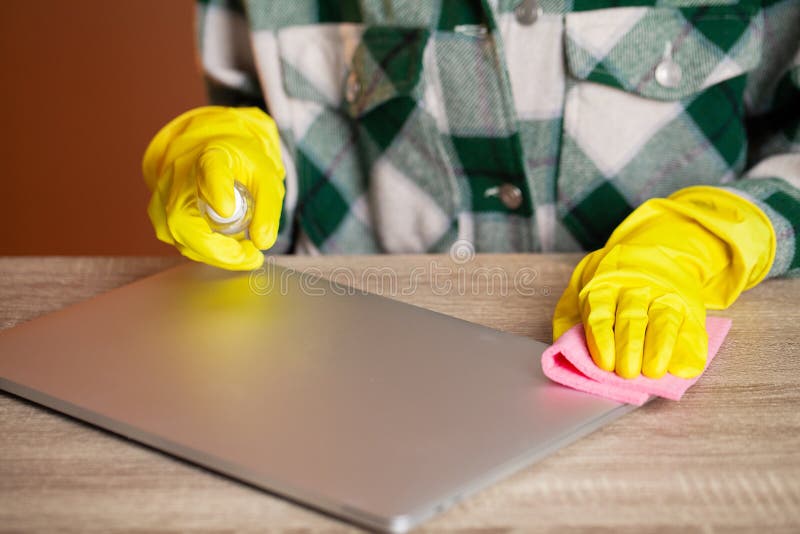 Young Worker Cleaning Table with Rag in Office Stock Image - Image of ...