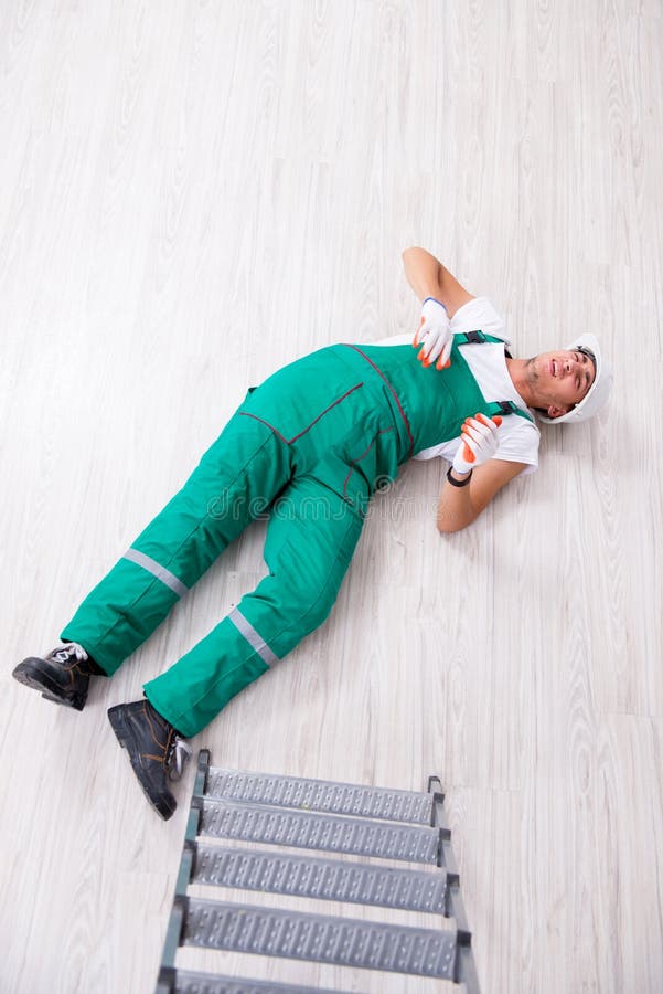 The Young Worker Falling from the Ladder Stock Image - Image of ...