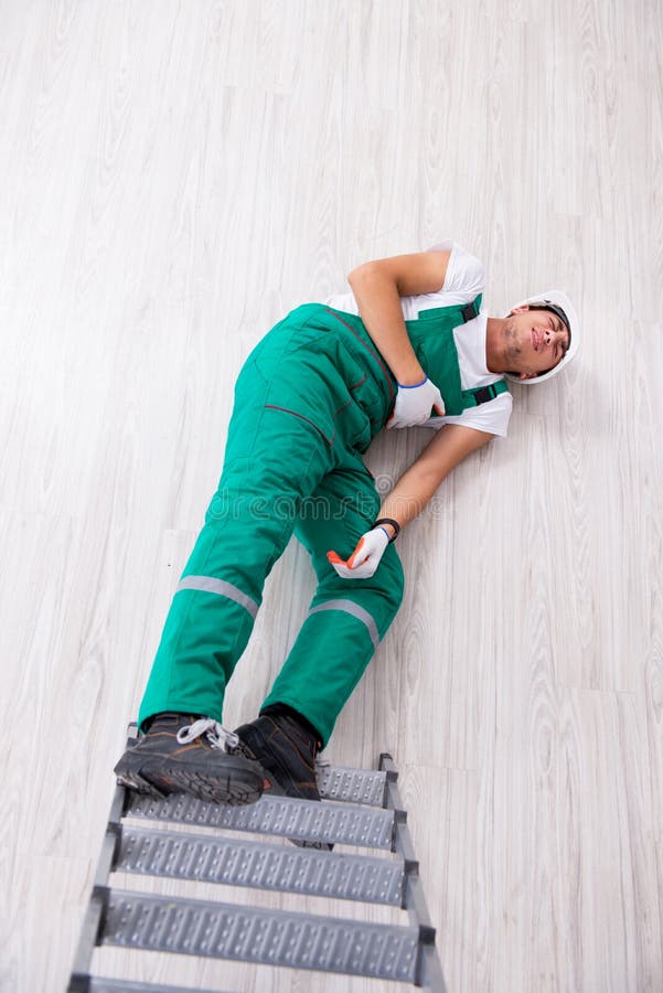 The Young Worker Falling from the Ladder Stock Photo - Image of ...