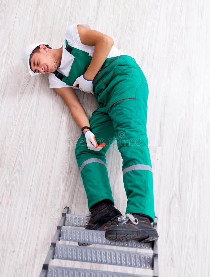 Young Worker Falling from the Ladder Stock Photo - Image of disabled ...
