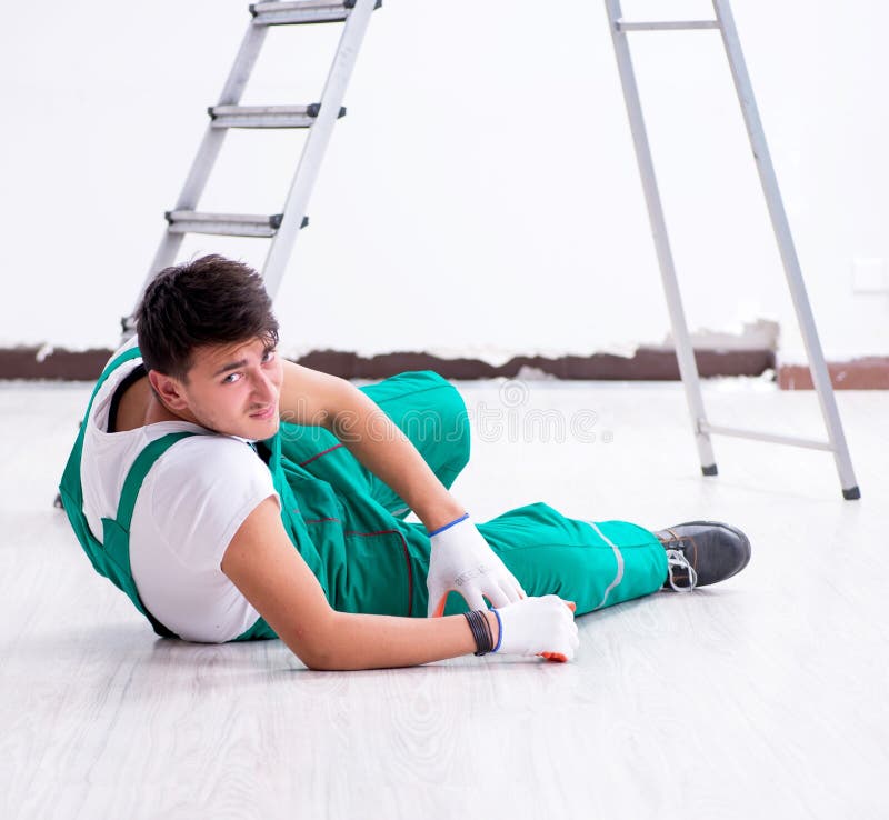 Young Worker Falling from the Ladder Stock Photo - Image of insurance ...