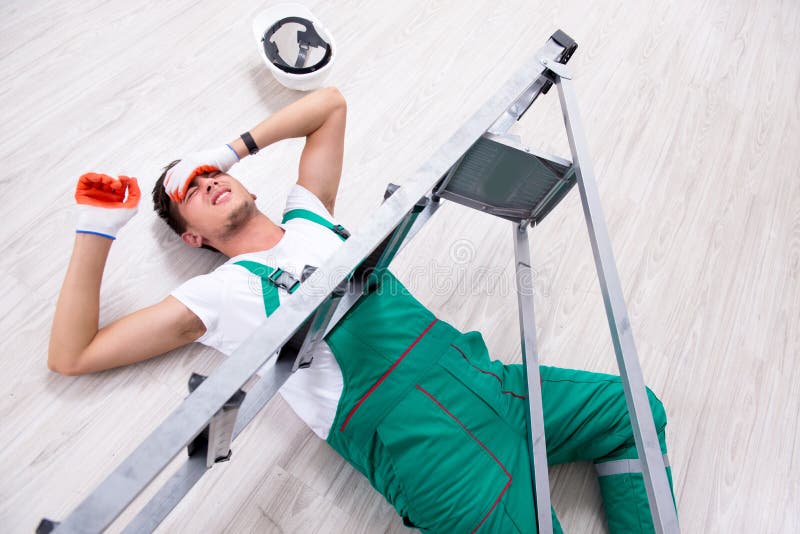 The Worker after Falling from Height - Unsafe Behavior Stock Image ...