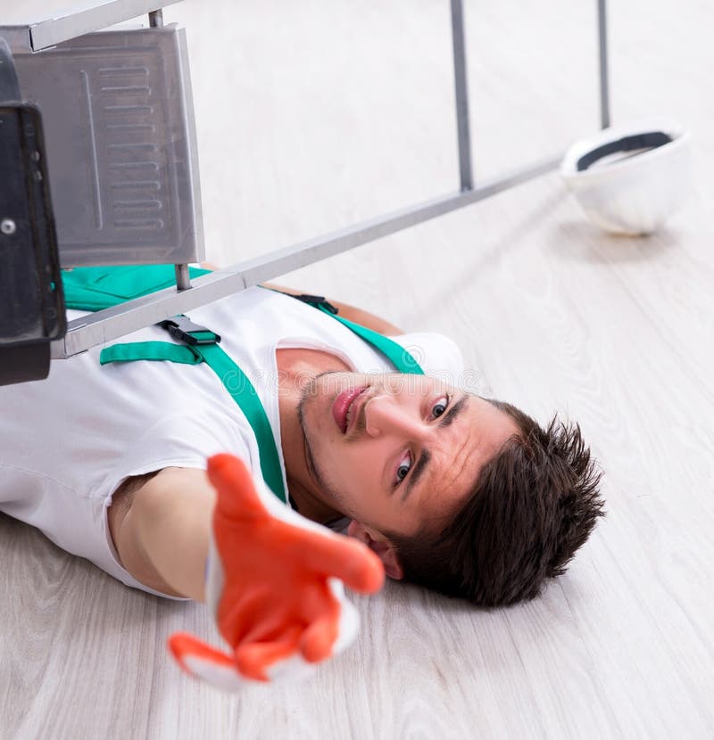 Young Worker Falling from the Ladder Stock Image - Image of disability ...