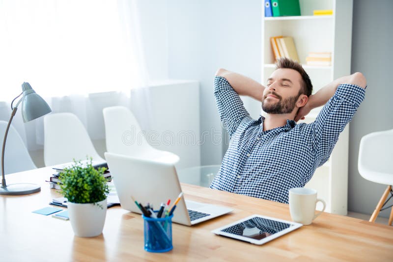 Young Worker Having Break and Resting after Solving Task Stock Image ...