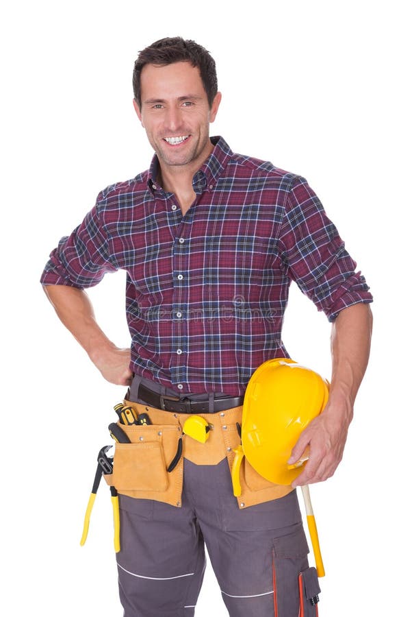 Young Worker Man with Hard Hat Stock Image - Image of belt, confident ...