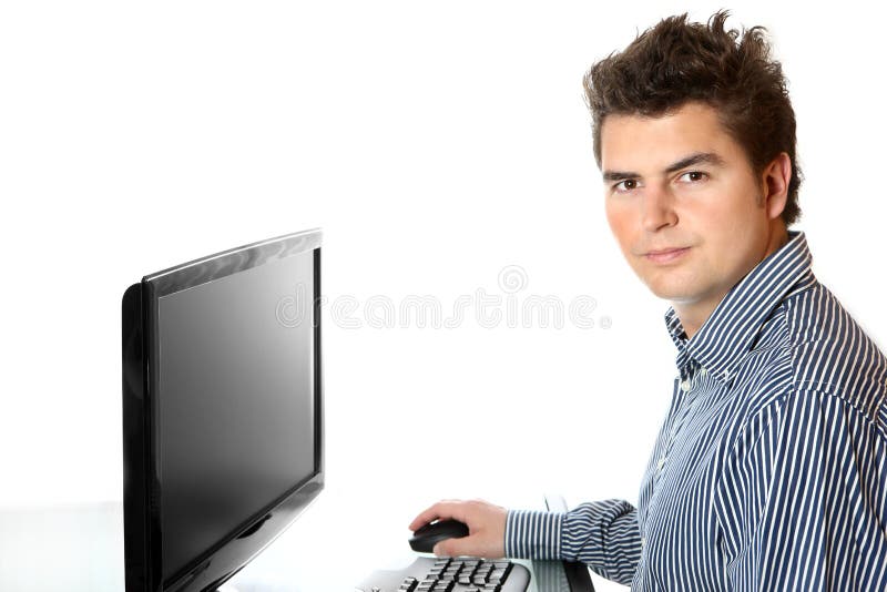 Computer Technician Installing Software Stock Image - Image of looking ...