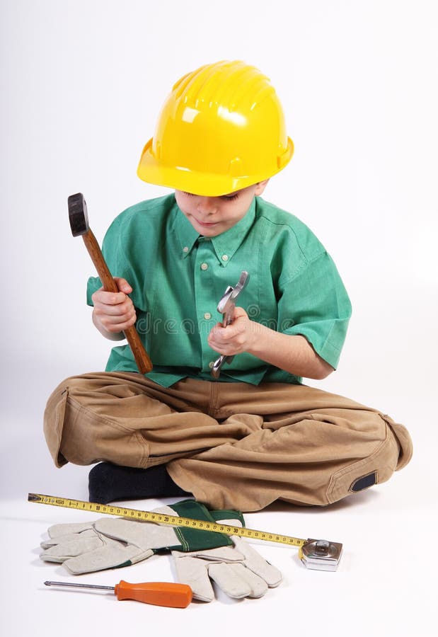 Young Boy Playing with Tools for Work Stock Photo - Image of ...