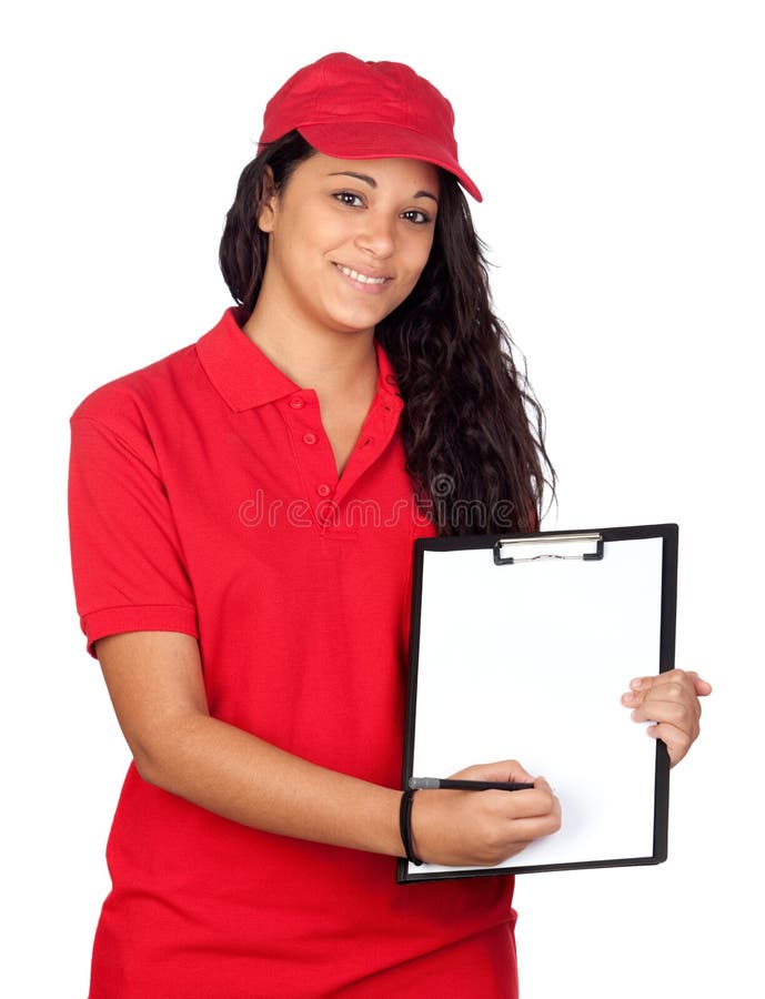 Young Worker with Red Uniform Stock Image - Image of beautiful ...
