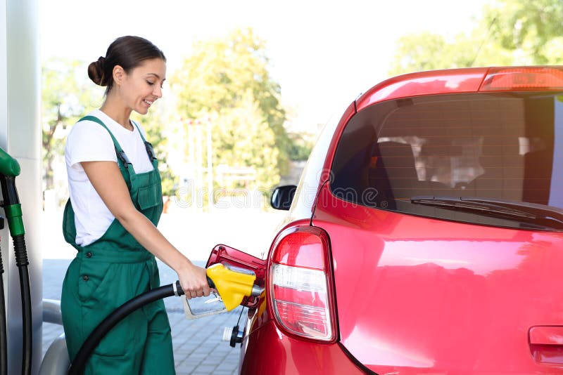 Young Worker Refueling Car at Modern Gas Station Stock Image - Image of ...