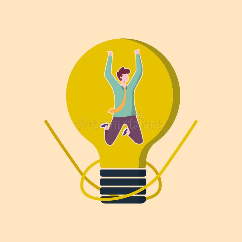 Young Worker is Very Happy. he Jumps and Gets Idea, Solution, Thinking ...