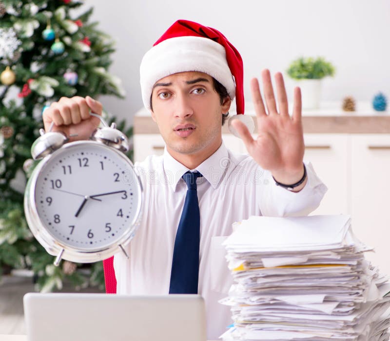 Young Worker Working in Office on Christmas Shift Stock Photo - Image ...