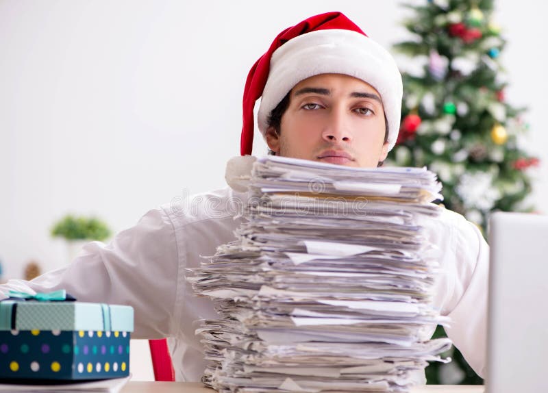 Young Worker Working in Office on Christmas Shift Stock Image - Image ...