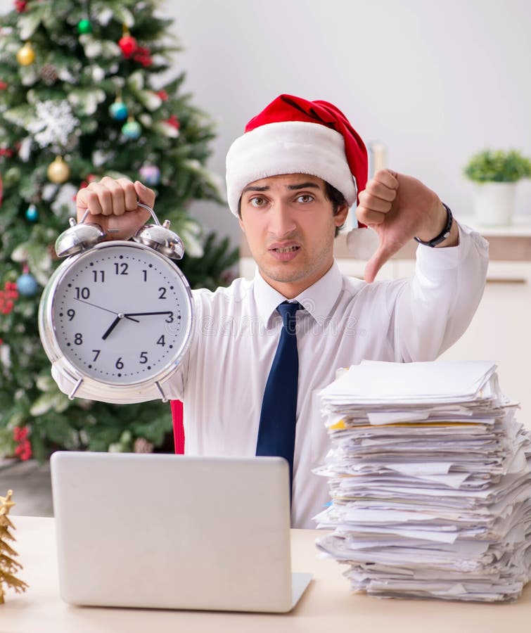 Young Worker Working in Office on Christmas Shift Stock Image - Image ...