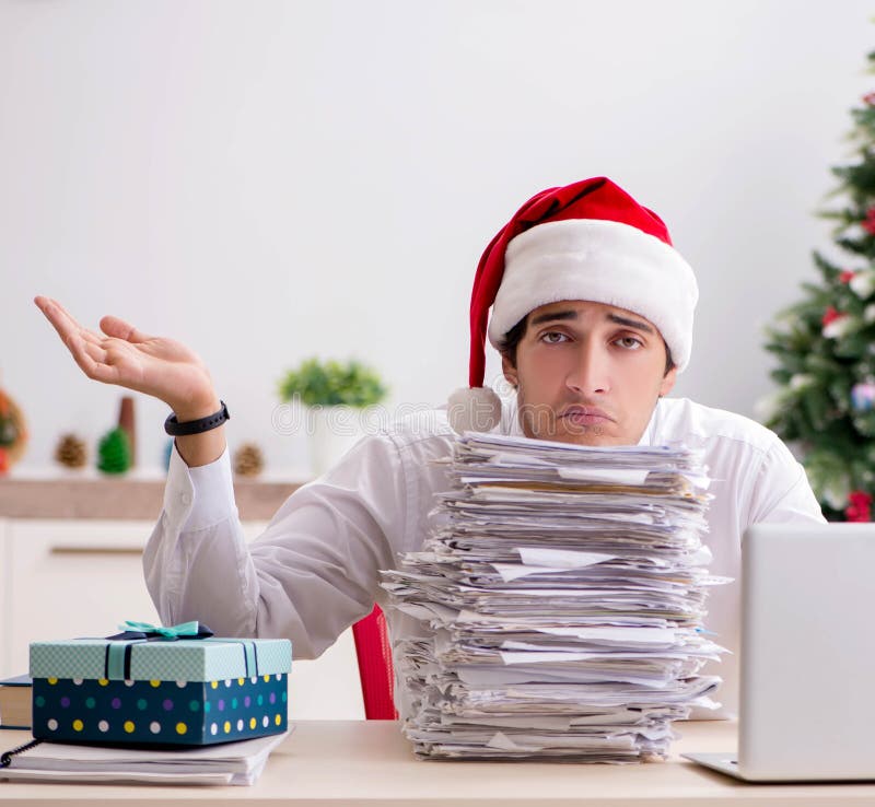 Young Worker Working in Office on Christmas Shift Stock Image - Image ...