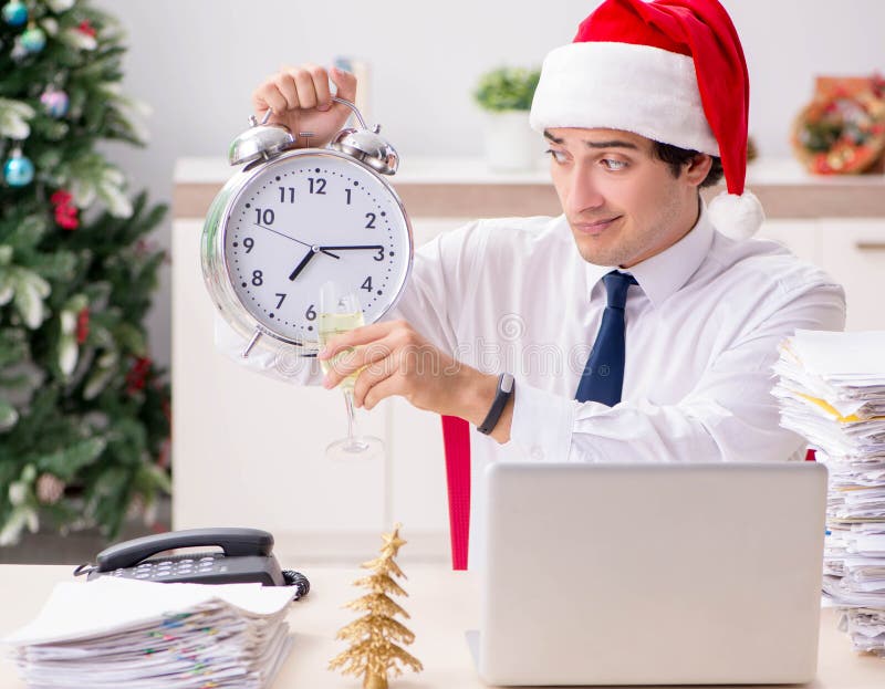 Young Worker Working in Office on Christmas Shift Stock Image - Image ...