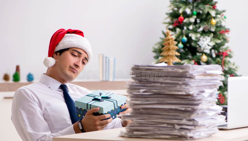 Young Worker Working in Office on Christmas Shift Stock Image - Image ...