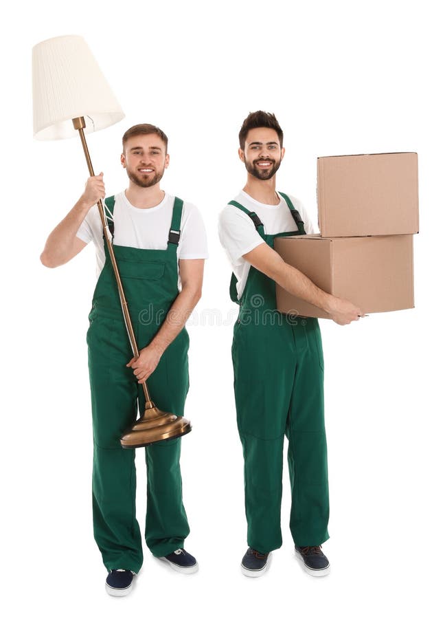 Young Workers Carrying Stuff Isolated on White. Service Stock Photo ...