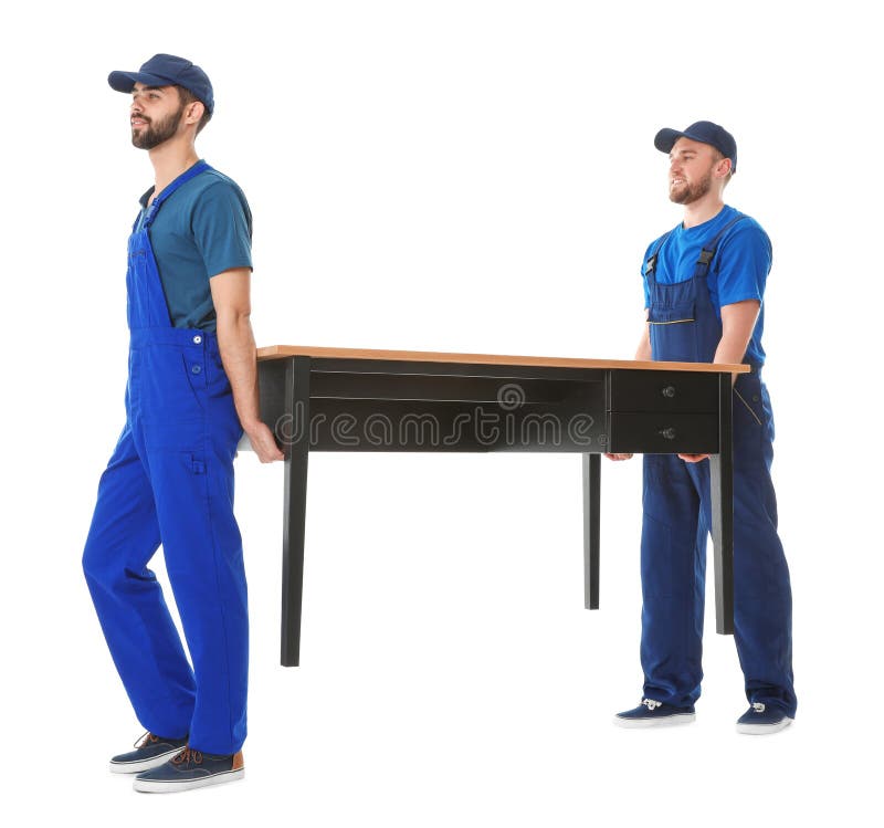 Young Workers Carrying Isolated on White. Moving Service Stock Photo ...
