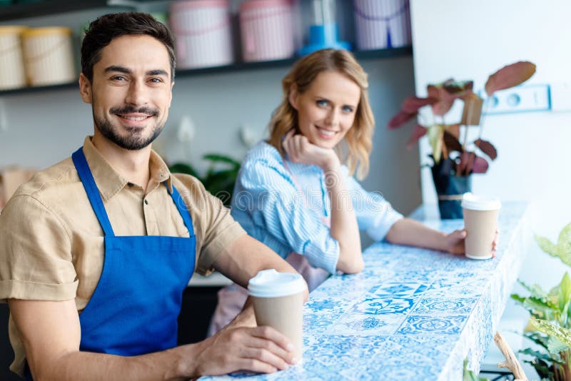 Young Workers Drinking Coffee Stock Image - Image of attractive, retail ...