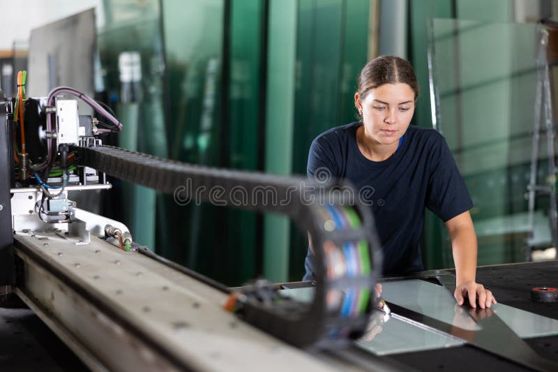Young Workwoman Using Manual Glass Cutter in Processing Workshop Stock ...