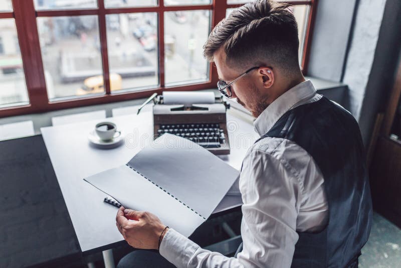 Young writer in the office stock image. Image of caucasian - 132555121