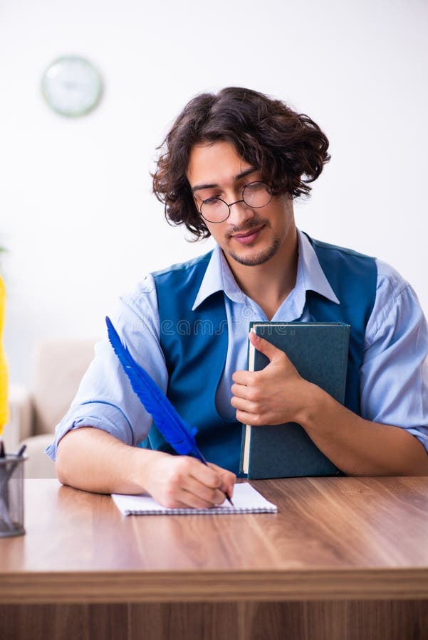 Young Writer Working on His New Work Stock Image - Image of enjoying ...