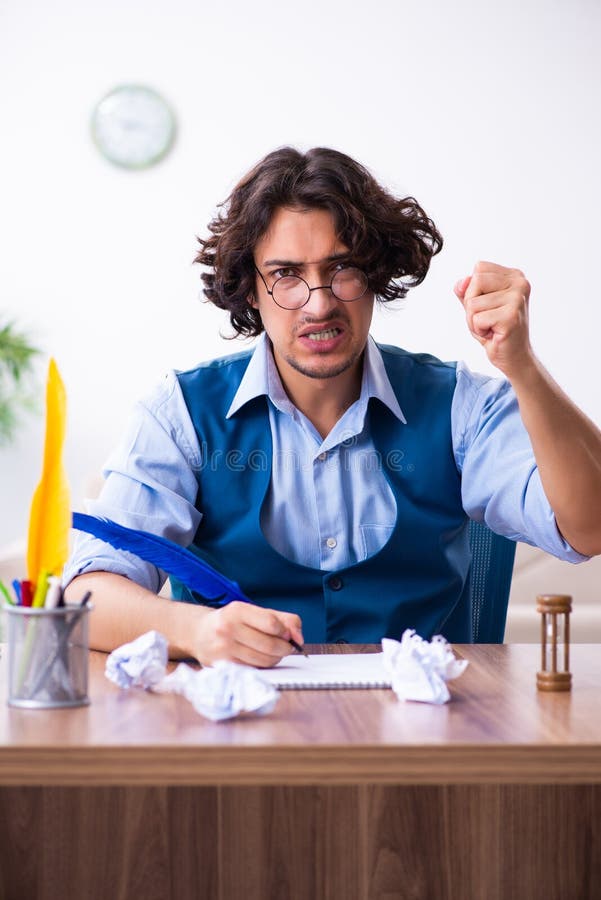Young Writer Working on His New Work Stock Photo - Image of composition ...
