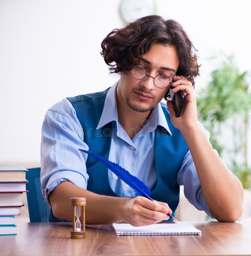 Young Writer Working on His New Work Stock Image - Image of calligraphy ...