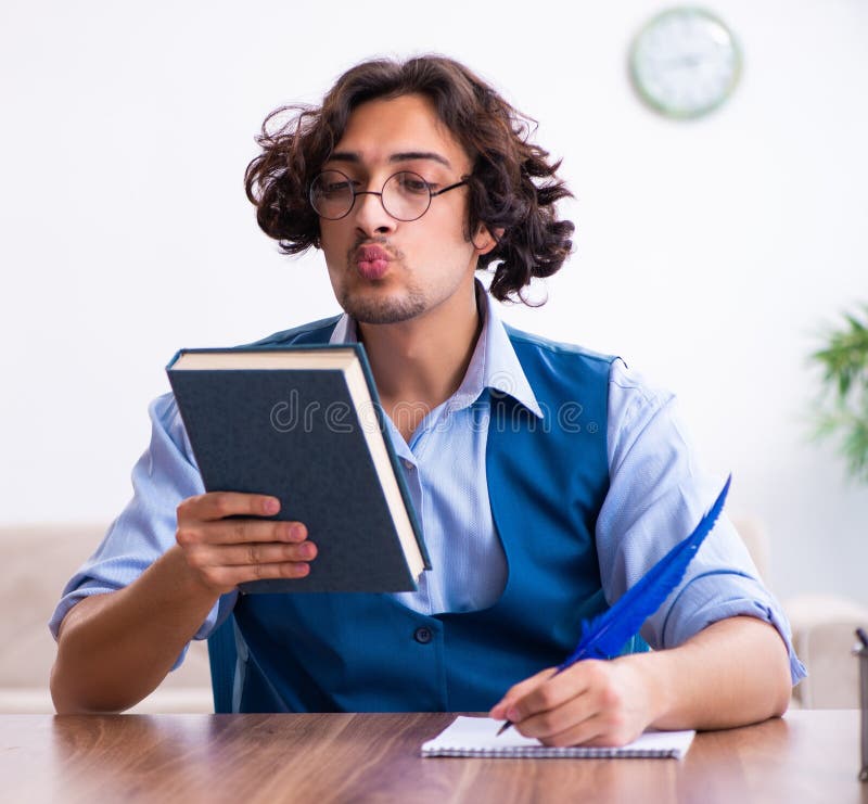 Young Writer Working on His New Work Stock Image - Image of calligraphy ...
