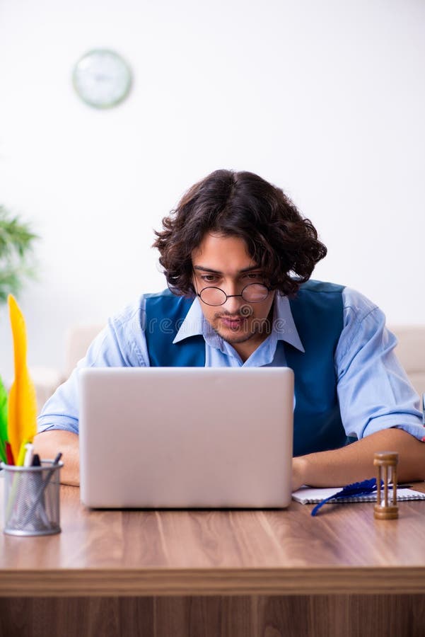 Young Writer Working on His New Work Stock Image - Image of computer ...