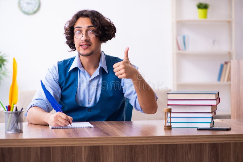 Young Writer Working on His New Work Stock Image - Image of paper, poet ...