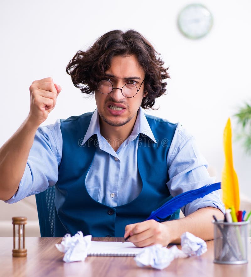 Young Writer Working on His New Work Stock Image - Image of author ...