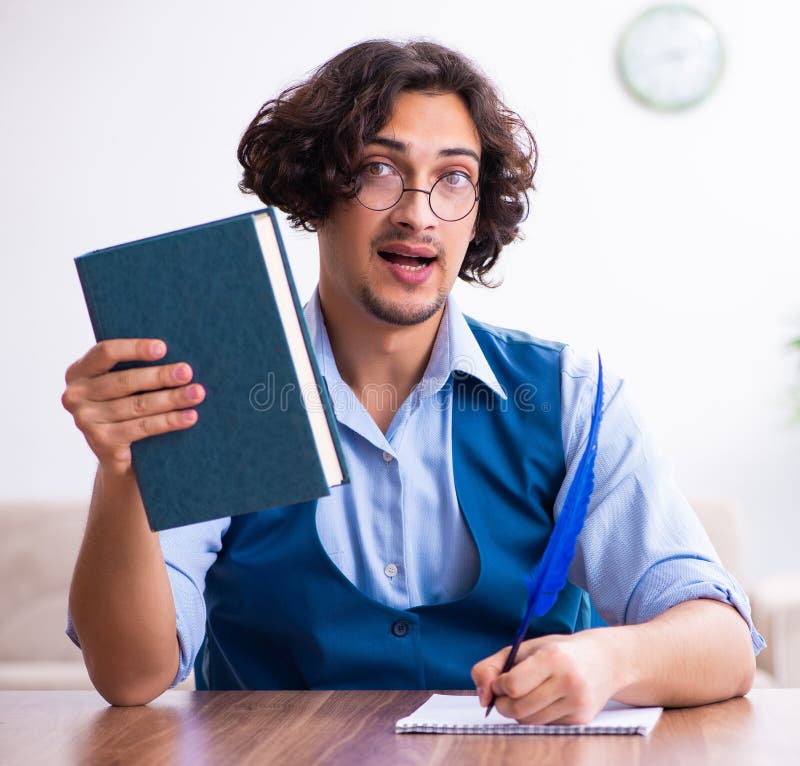 Young Writer Working on His New Work Stock Image - Image of literature ...