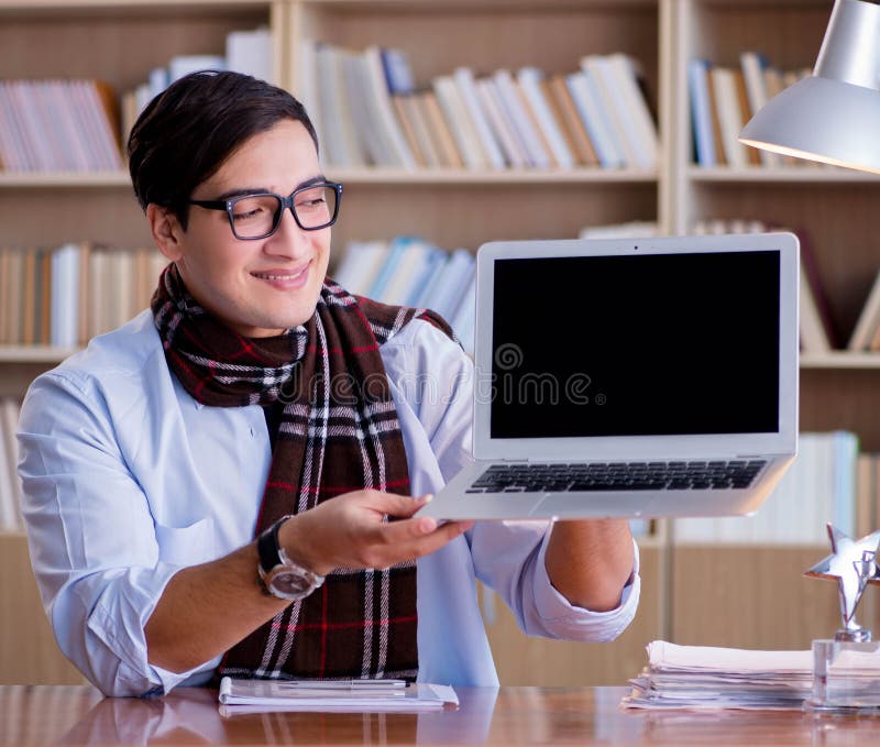 Young Writer Working in the Library Stock Image - Image of author ...