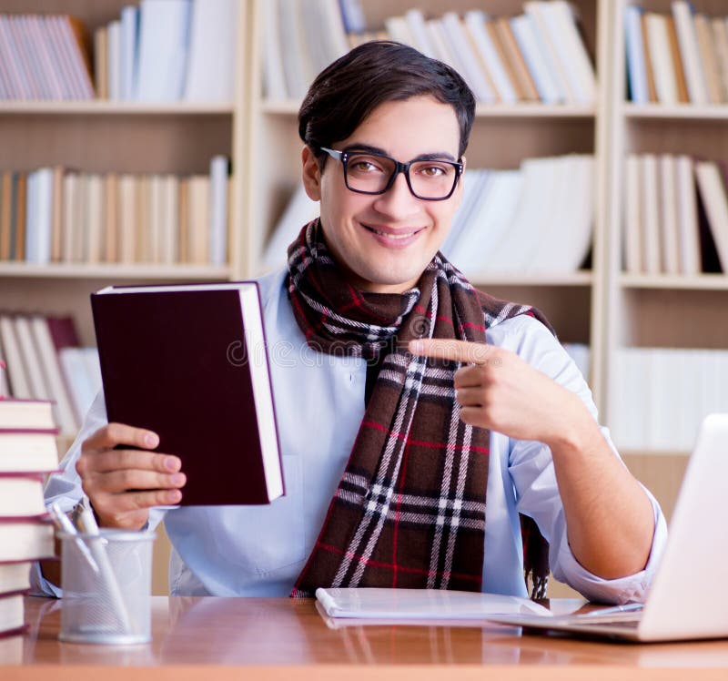 Young Writer Working in the Library Stock Photo - Image of books ...