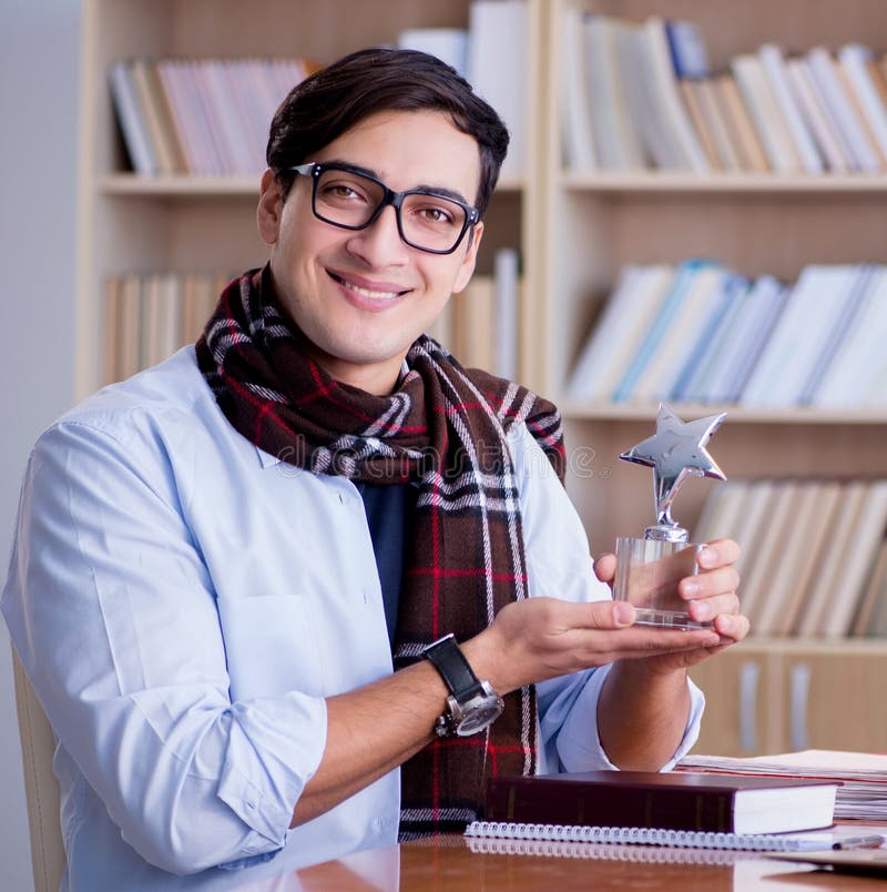 Young Writer Working in the Library Stock Image - Image of laptop ...
