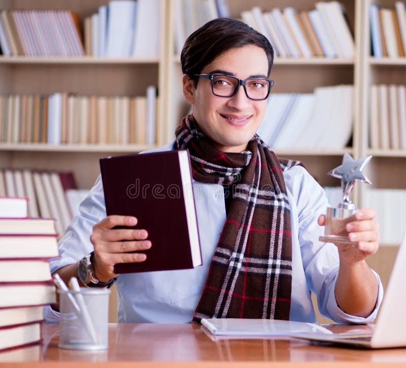 Young Writer Working in the Library Stock Photo - Image of bookstore ...