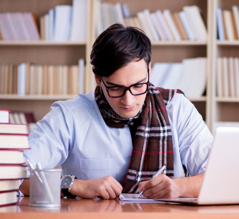Young Writer Working in the Library Stock Photo - Image of male ...
