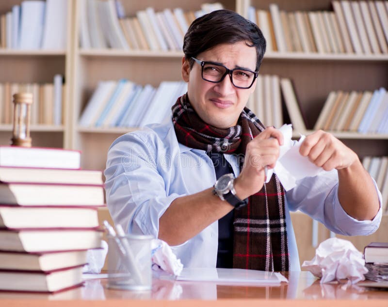 Young Writer Working in the Library Stock Image - Image of mood ...