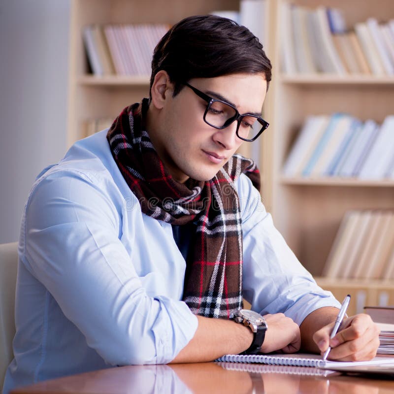 Young Writer Working in the Library Stock Image - Image of blogger ...